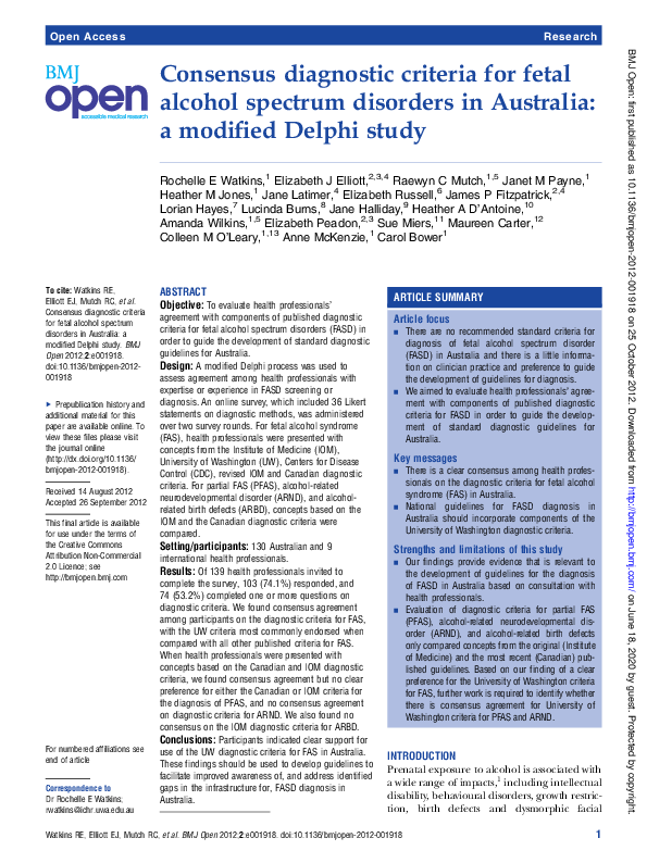 (PDF) Consensus diagnostic criteria for fetal alcohol spectrum disorders in Australia: a ...