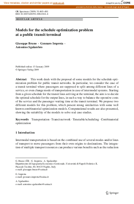 (PDF) Models for the schedule optimization problem at a public transit ...