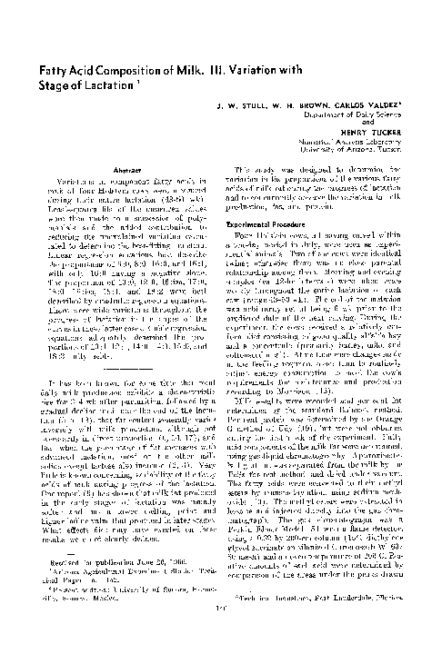 (PDF) Fatty Acid Composition of Milk. III. Variation with Stage of Lactation