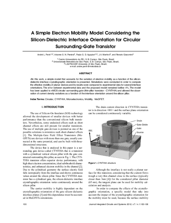 (PDF) A Simple Electron Mobility Model Considering the Silicon ...