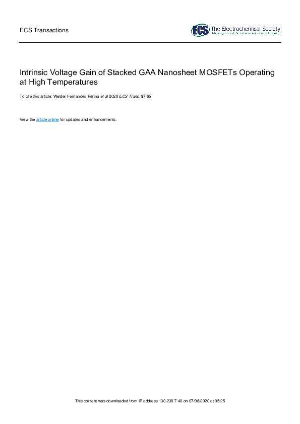 (PDF) Intrinsic Voltage Gain of Stacked GAA Nanosheet MOSFETs Operating at High Temperatures