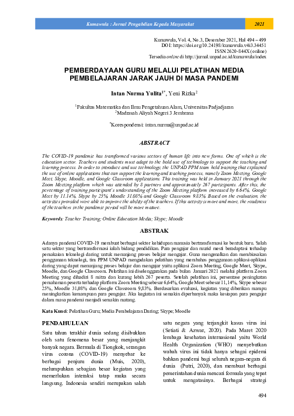 (PDF) Pemberdayaan Guru Melalui Pelatihan Media Pembelajaran Jarak Jauh DI Masa Pandemi | INTAN ...