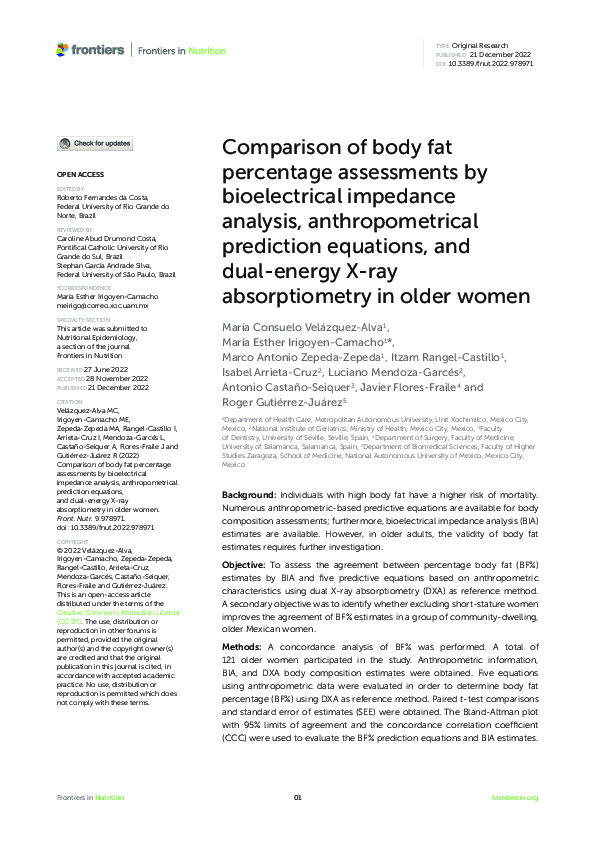 (PDF) Comparison of body fat percentage assessments by bioelectrical ...