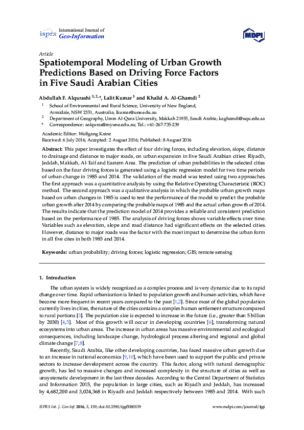 Pdf Spatiotemporal Modeling Of Urban Growth Predictions Based On