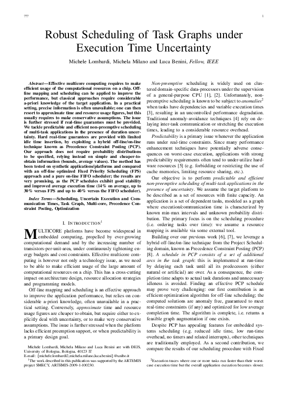 (PDF) Robust Scheduling of Task Graphs under Execution Time Uncertainty