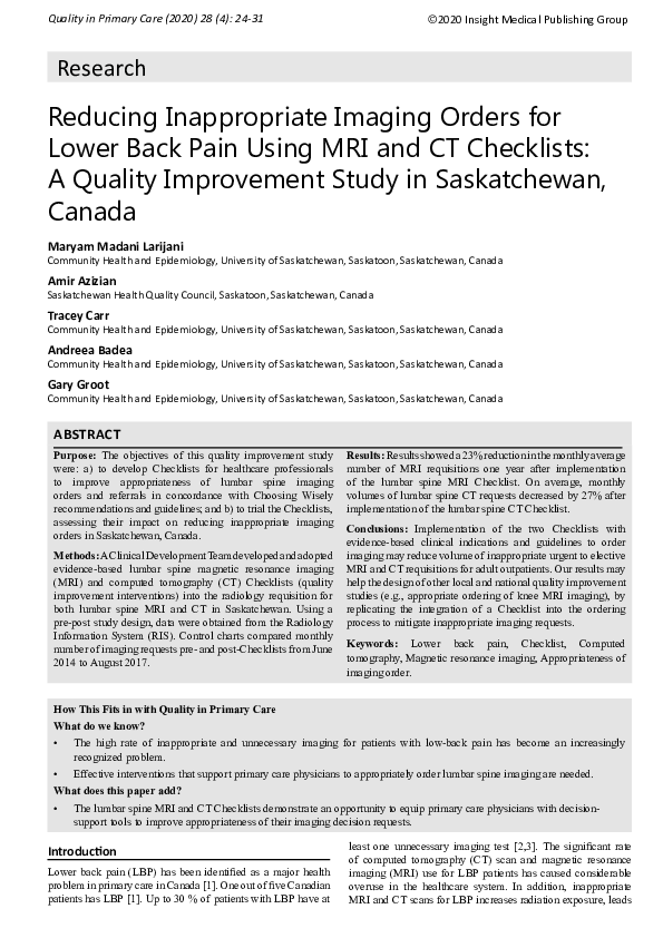 (PDF) Reducing Inappropriate Imaging Orders For Lower Back Pain Using ...