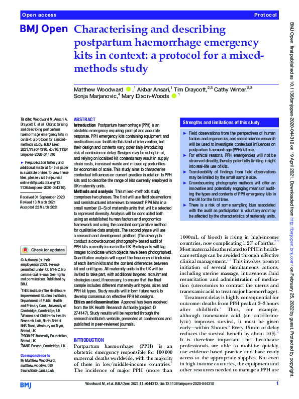 (PDF) Characterising and describing postpartum haemorrhage emergency kits in context: a protocol ...