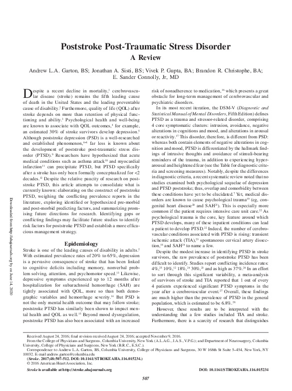 (PDF) Post-Stroke Post-Traumatic Stress Disorder: A Review