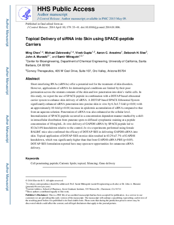 (PDF) Topical delivery of siRNA into skin using SPACE-peptide carriers