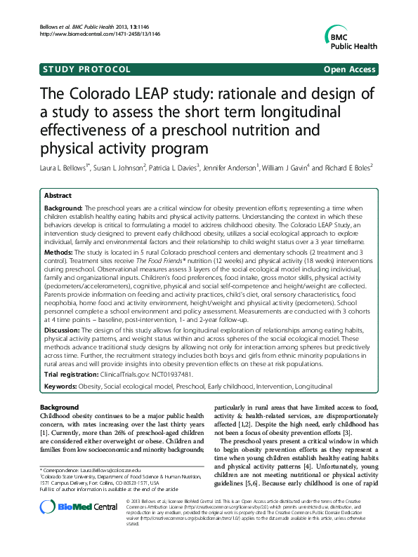 (PDF) The Colorado LEAP study: rationale and design of a study to assess the short term ...
