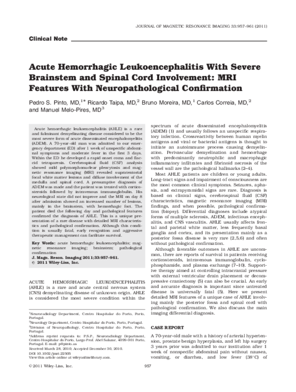 (PDF) Acute hemorrhagic leukoencephalitis with severe brainstem and ...