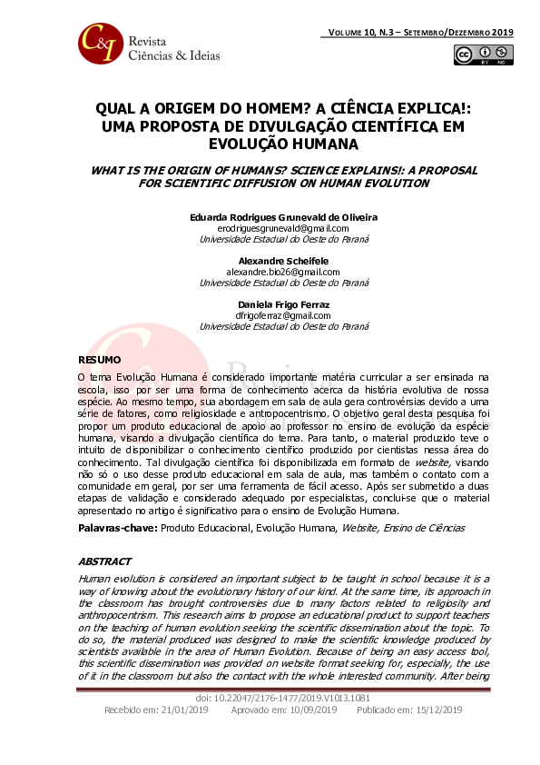 (PDF) Qual a Origem Do Homem? A Ciência Explica! Uma Proposta De ...
