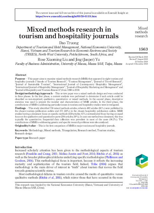 (PDF) Mixed methods research in tourism and hospitality journals