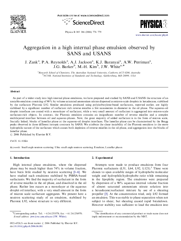 (PDF) Aggregation in a high internal phase emulsion observed by SANS ...