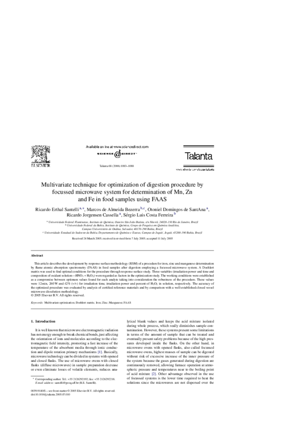 Pdf Multivariate Technique For Optimization Of Digestion Procedure By Focussed Microwave