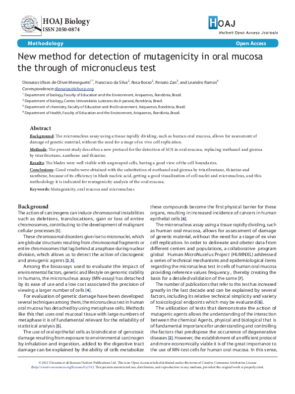 (PDF) New method for detection of mutagenicity in oral mucosa the ...