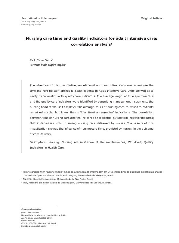 (PDF) Nursing care time and quality indicators for adult intensive care ...