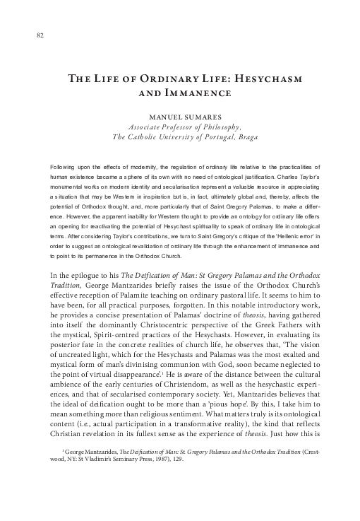 (PDF) The Life of Ordinary Life: Hesychasm and Immanence