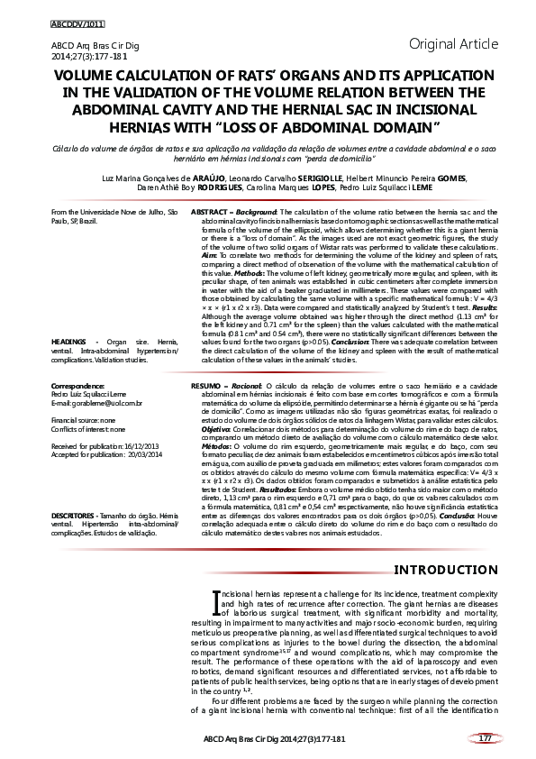 (PDF) Volume calculation of rats' organs and its application in the ...