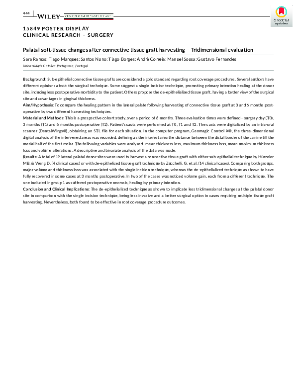 (PDF) Palatal soft‐tissue changes after connective tissue graft ...