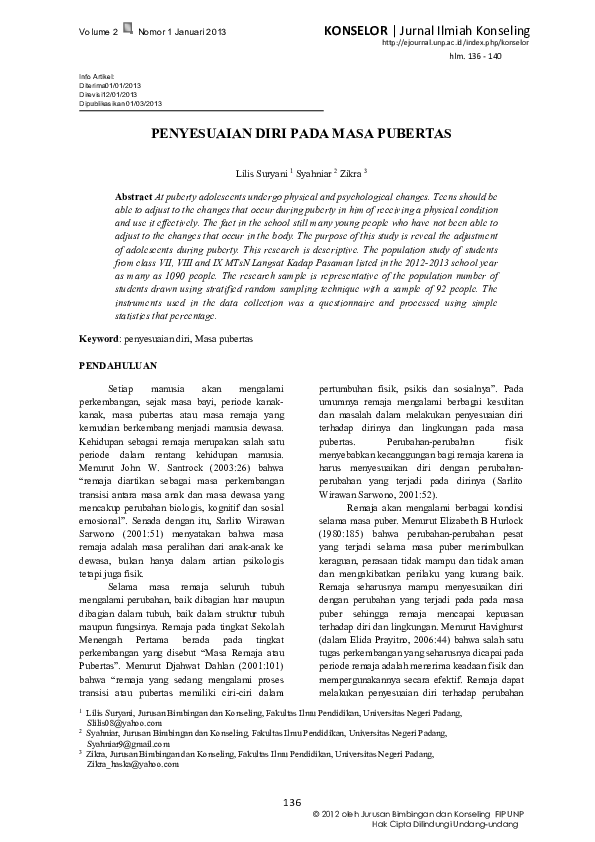 (PDF) Penyesuaian Diri Pada Masa Pubertas