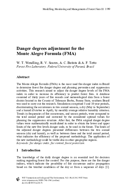 (PDF) Danger degrees adjustment for the Monte Alegre Formula (FMA)