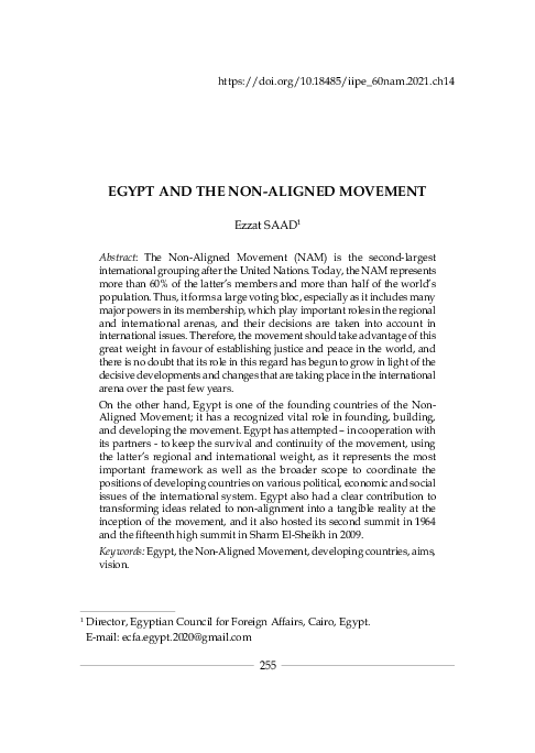 (PDF) Egypt and the Non-Aligned Movement