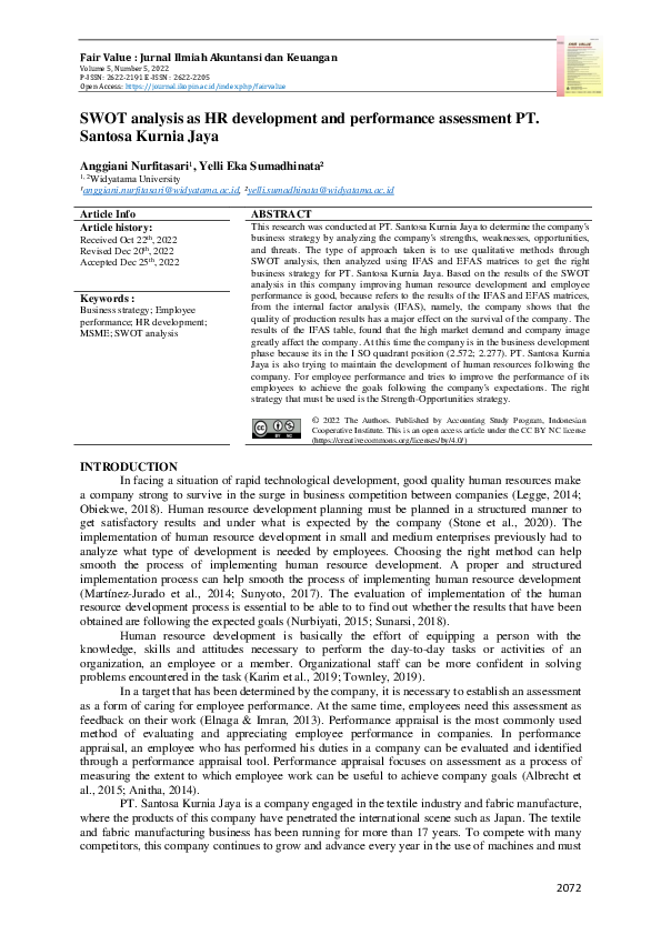 (PDF) SWOT analysis as HR development and performance assessment PT ...