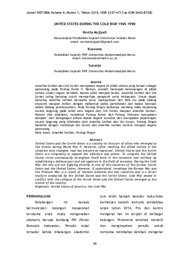 (PDF) United States During the Cold War 1945-1990