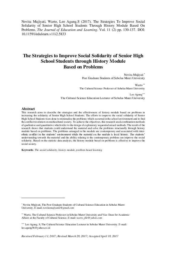 (PDF) The Strategies to Improve Social Solidarity of Senior High School ...