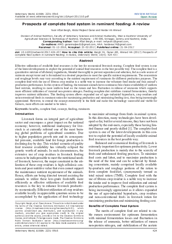 (PDF) Prospects of complete feed system in ruminant feeding: A review ...