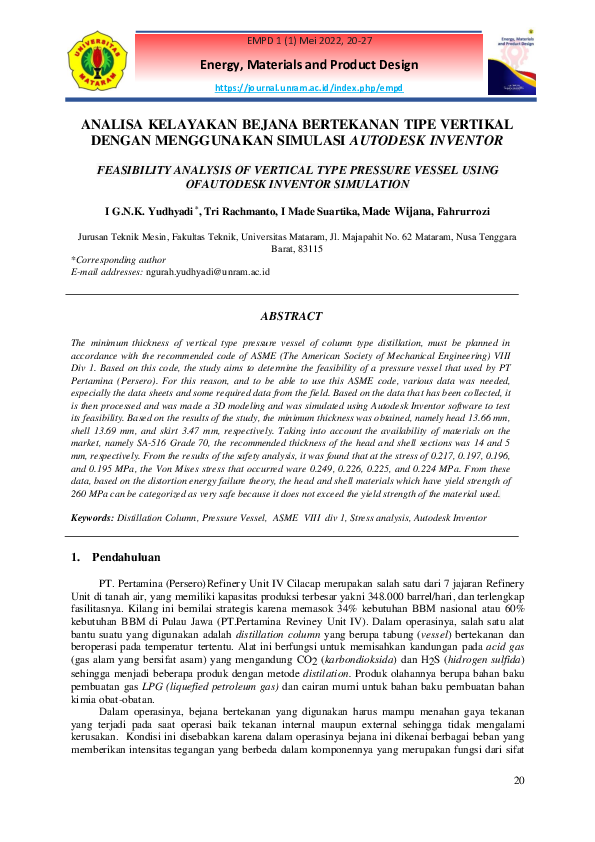(PDF) Analisa Kelayakan Bejana Bertekanan Tipe Vertikal Dengan Menggunakan Simulasi Autodesk ...