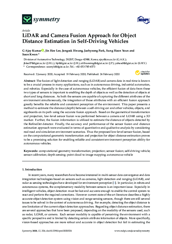 (PDF) LiDAR and Camera Fusion Approach for Object Distance Estimation ...