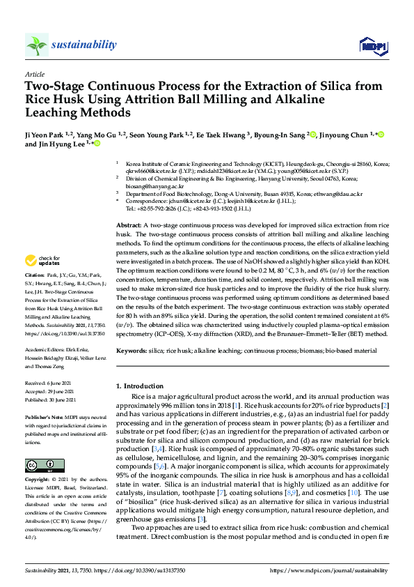 (PDF) Two-Stage Continuous Process for the Extraction of Silica from ...