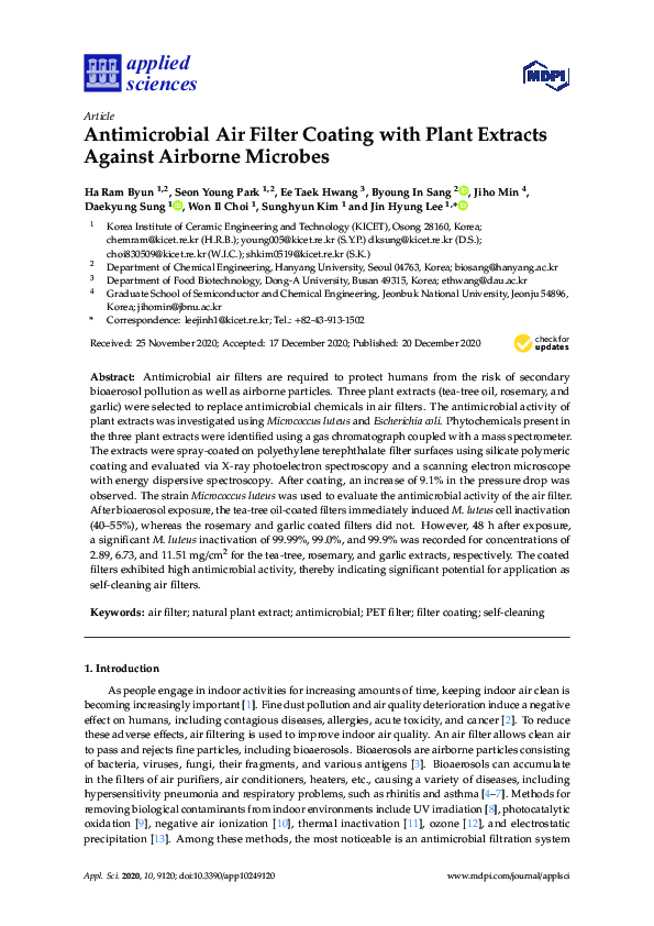(PDF) Antimicrobial Air Filter Coating with Plant Extracts Against ...