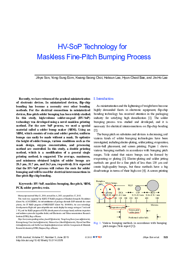 (PDF) HV-SoP Technology for Maskless Fine-Pitch Bumping Process