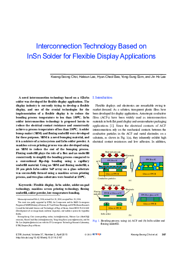 (PDF) Interconnection Technology Based on InSn Solder for Display ...