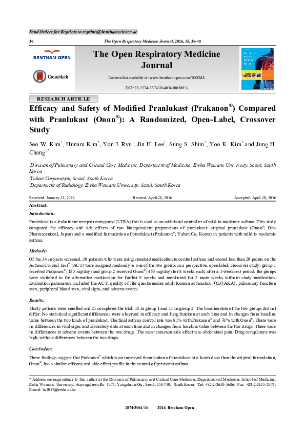 (PDF) Efficacy and Safety of Modified Pranlukast (Prakanon(®)) Compared ...