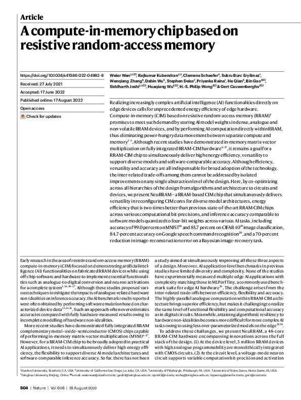 (PDF) A compute-in-memory chip based on resistive random-access memory