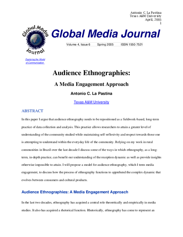 (PDF) Audience Ethnographies: A Media Engagement Approach