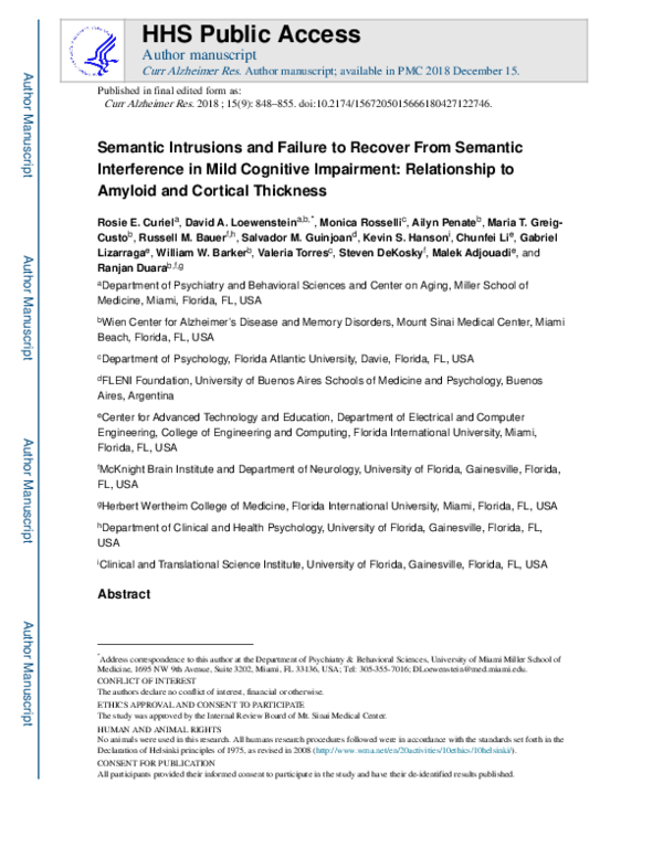 (PDF) Semantic Intrusions and Failure to Recover From Semantic ...