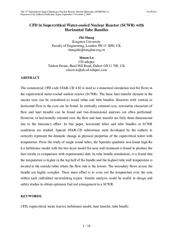 (PDF) CFD in supercritical water-cooled nuclear reactor (SCWR) with ...
