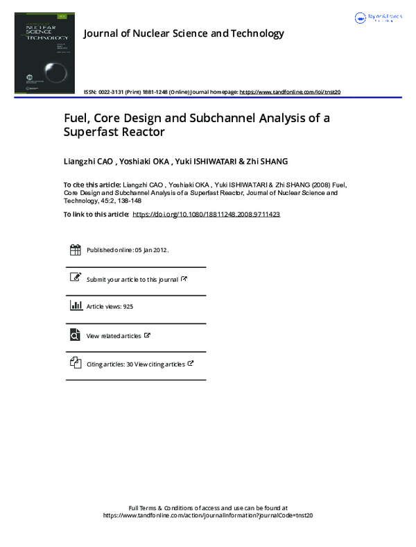 (PDF) Fuel, Core Design and Subchannel Analysis of a Superfast Reactor