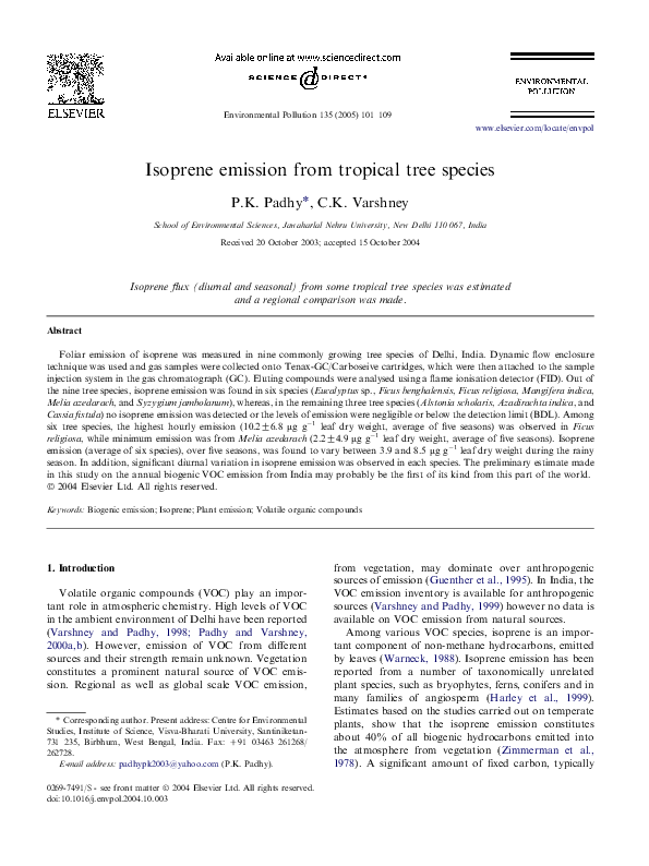 (PDF) Isoprene emission from tropical tree species