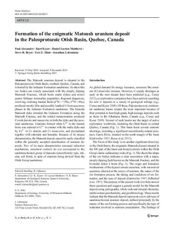 (PDF) Formation of the enigmatic Matoush uranium deposit in the ...