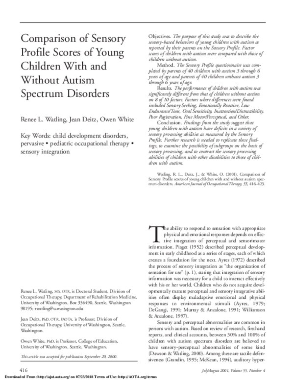 (PDF) Comparison of Sensory Profile Scores of Young Children With and ...