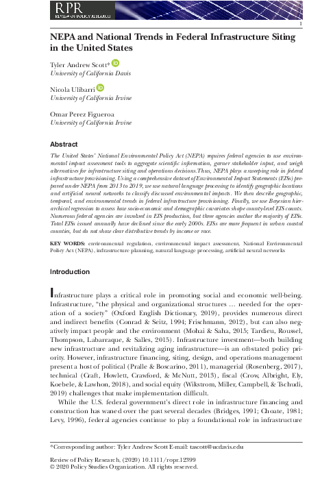 (PDF) NEPA and National Trends in Federal Infrastructure Siting in the ...
