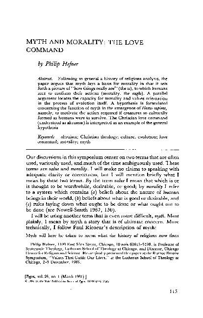 (PDF) Myth and Morality: The Love Command