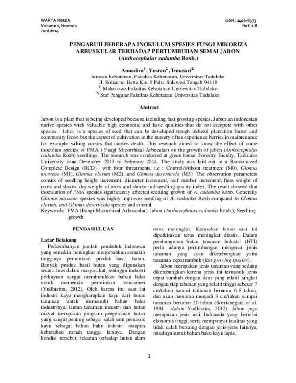 (PDF) PENGARUH BEBERAPA INOKULUM SPESIES FUNGI MIKORIZA ARBUSKULAR ...