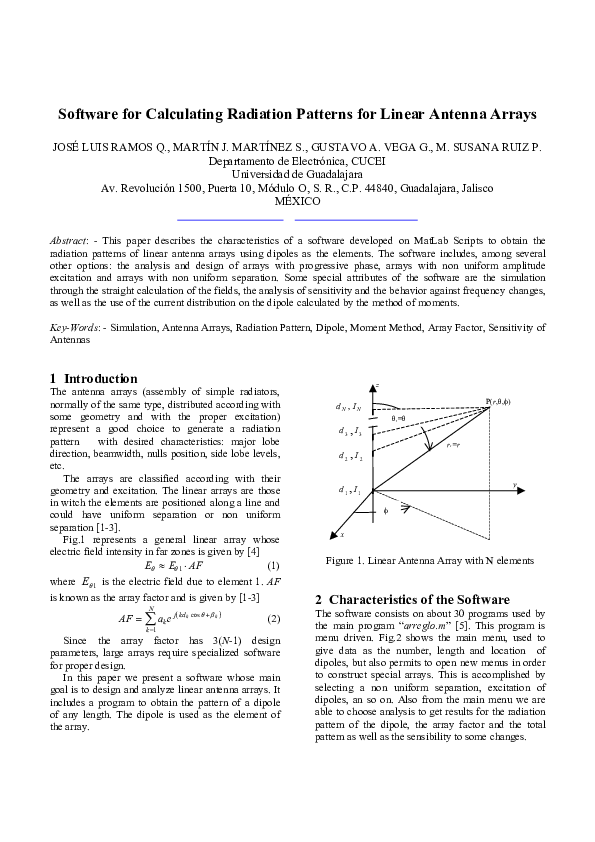 (PDF) Software for Calculating Radiation Patterns for Linear Antenna Arrays | GUSTAVO MARTIN ...
